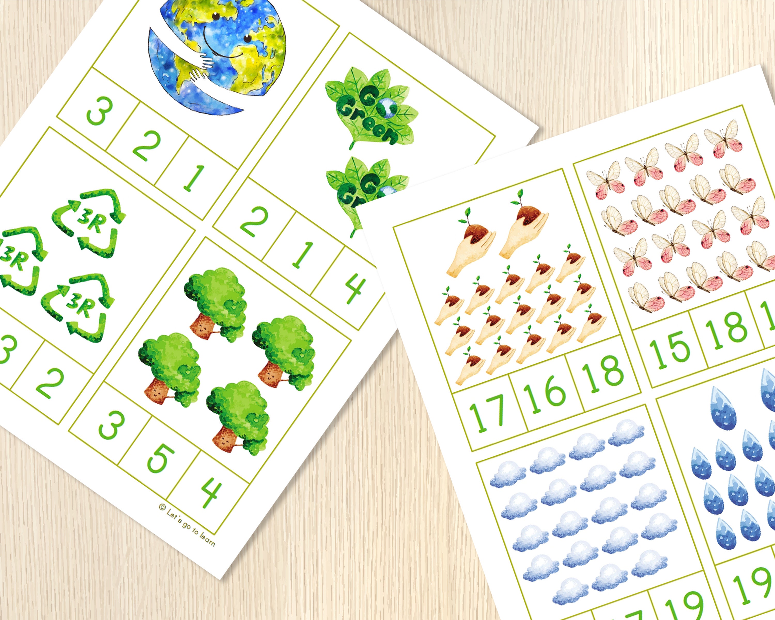 Earth Day Count & Clip Cards, Numbers 1-20, Counting Cards, Flashcards ...