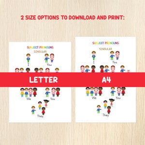 Subject Pronouns Posters, 9 Printable Charts, Home & Classroom Decor ...