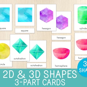 Shapes Cards, 3-part Cards, 2D & 3D, Nomenclature Cards, Montessori ...