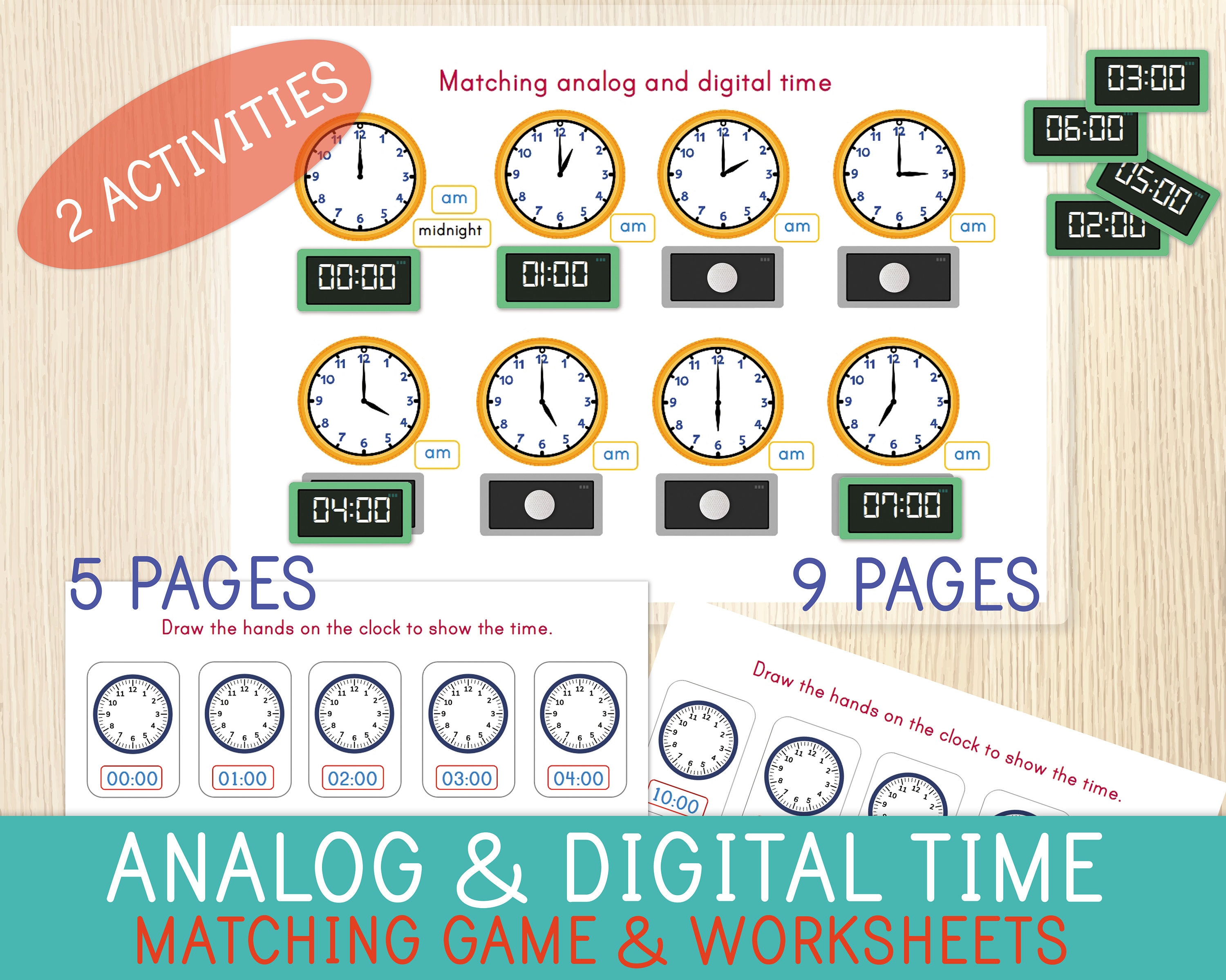 Telling Time Practice, Analog & Digital Time, Matching Game and ...