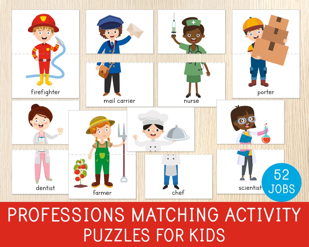 Professions Matching Activity, 52 Puzzles, Jobs, Community Helpers ...