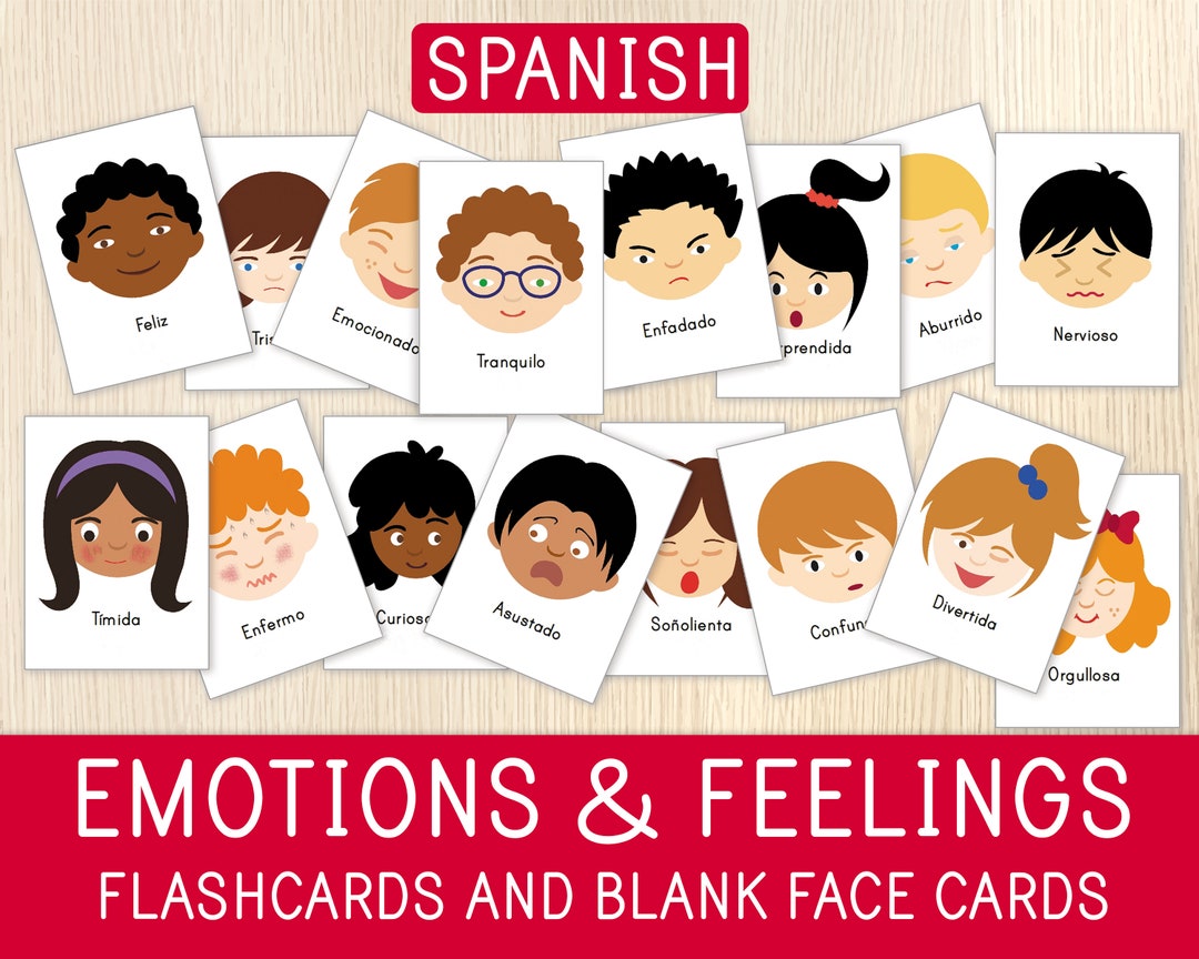 Spanish Emotions Flashcards & Blank Face Cards - Feelings Cards ...