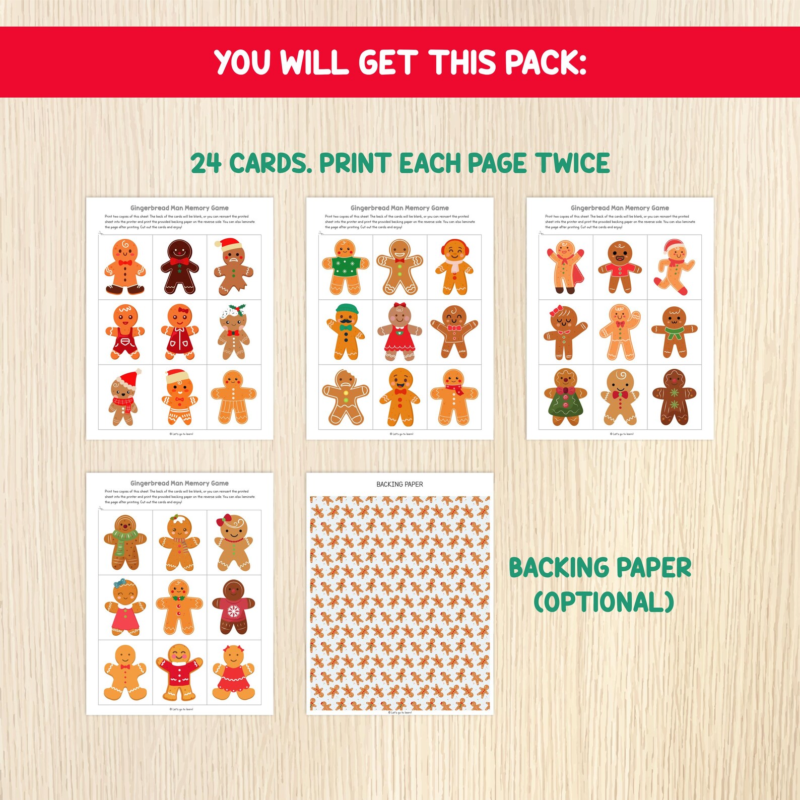 Gingerbread Men Memory Game for Kids - Christmas Cookies Matching Cards ...