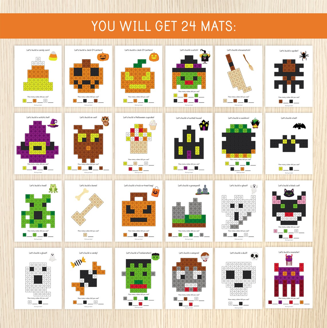 Halloween Snap Cubes Mats, Connecting Cubes Task Cards, Preschool ...