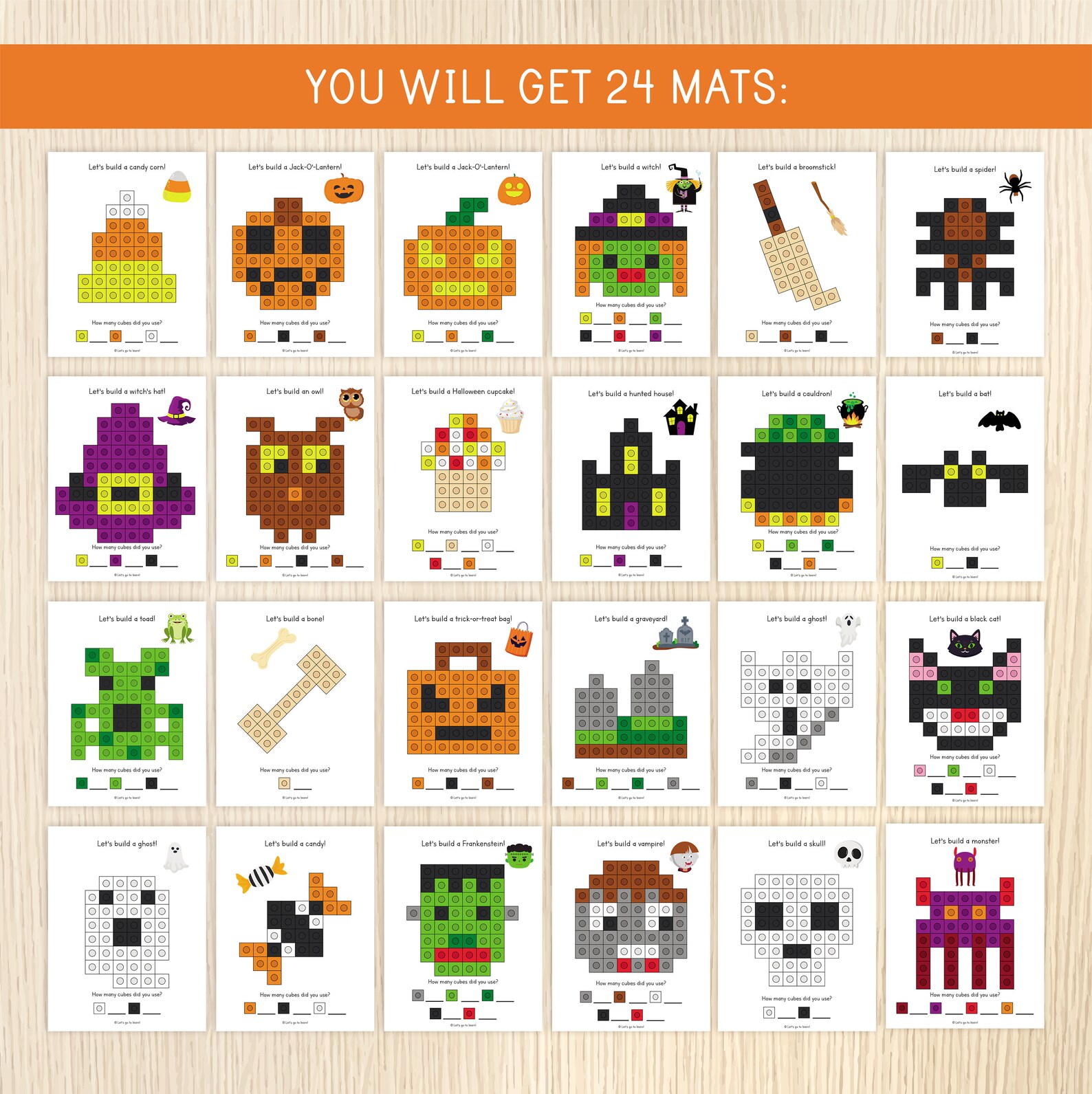 Halloween Snap Cubes Mats, Connecting Cubes Task Cards, Preschool ...