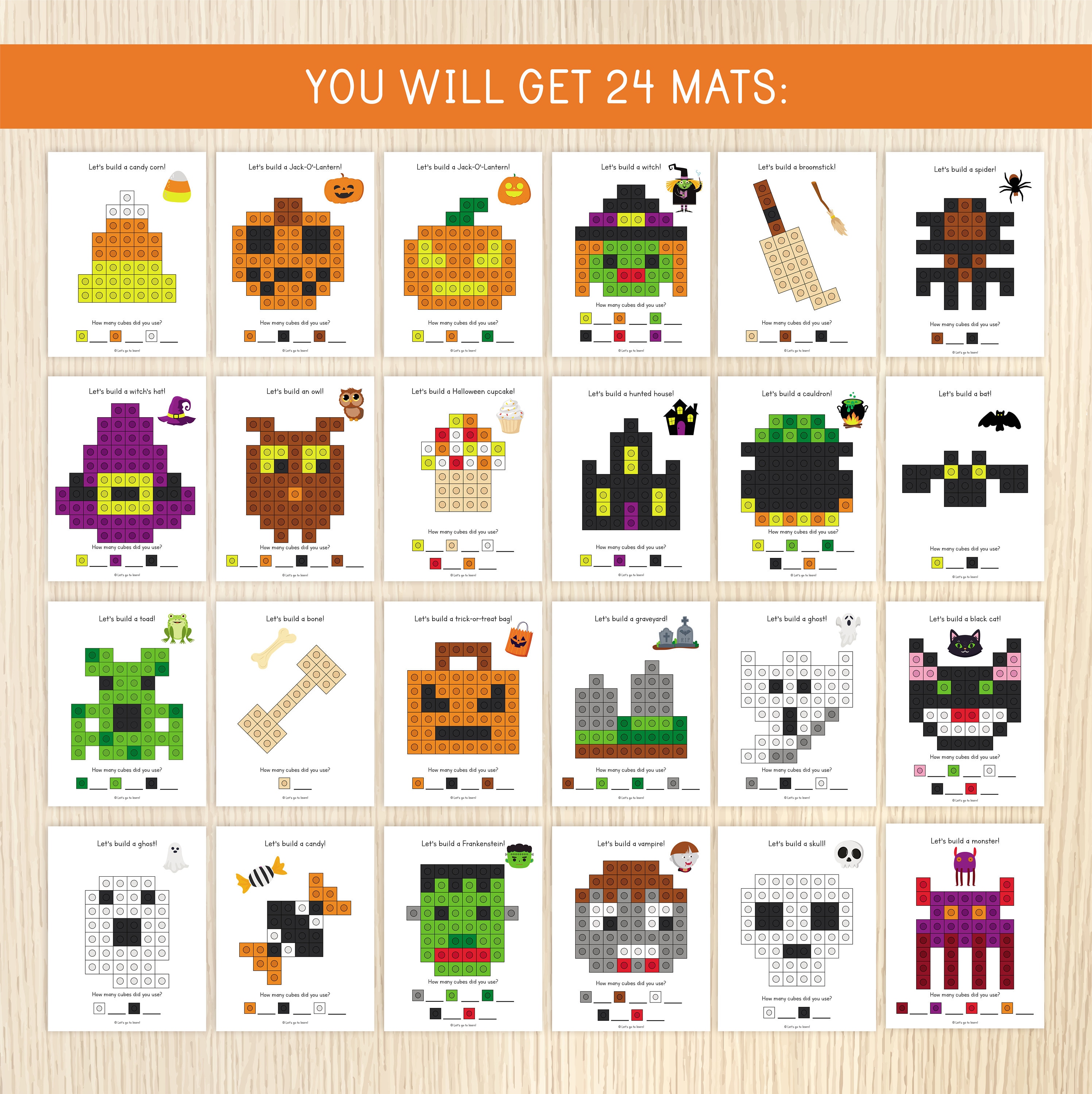 Halloween Snap Cubes Mats, Connecting Cubes Task Cards, Preschool ...