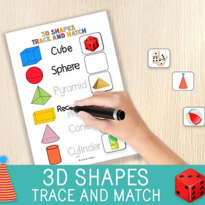 3D Shapes Trace and Match Activity Geometry Worksheet | Etsy