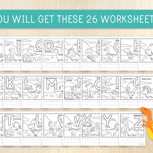 Dinosaurs Coloring & A-Z Alphabet Letter Tracing Worksheets ...