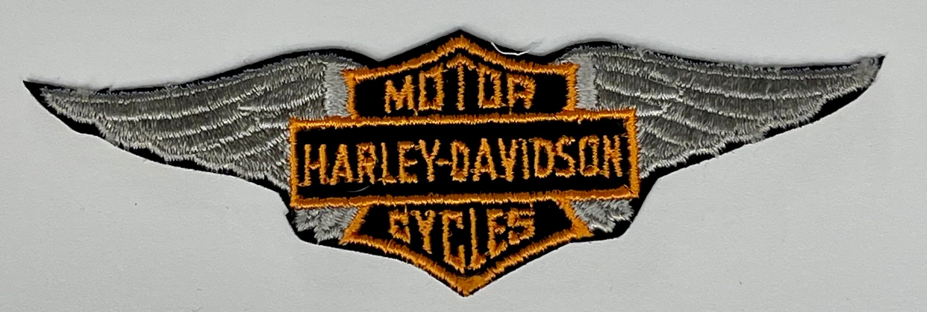 Vintage 1970s Harley Davidson Winged Crest Logo Patch lighter Orange ...