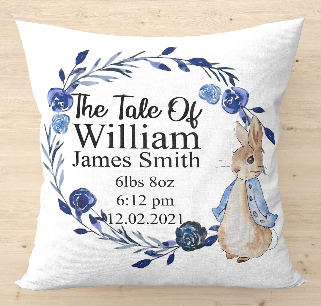 Peter Rabbit New Born Child Personalised Cushion Cover, New Born Gift ...