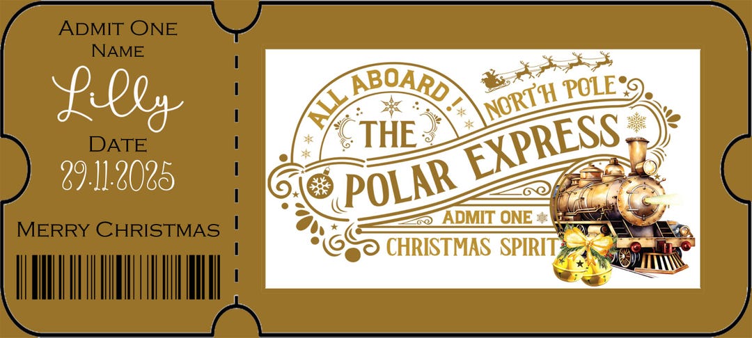 Personalised Polar Express Ticket, Christmas Ticket, Keep Sake, Polar ...