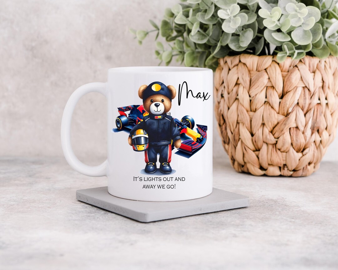 Personalised Red Bull Bear Mug, F1 Gift, Formula1 Fan, Silverstone, Max ...