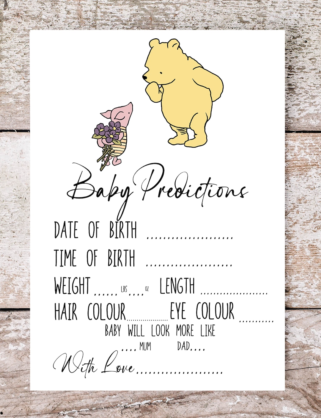 Winnie the Pooh Baby Predictions Cards I Baby Shower Games I A5 Print I Baby Shower Winnie the ...