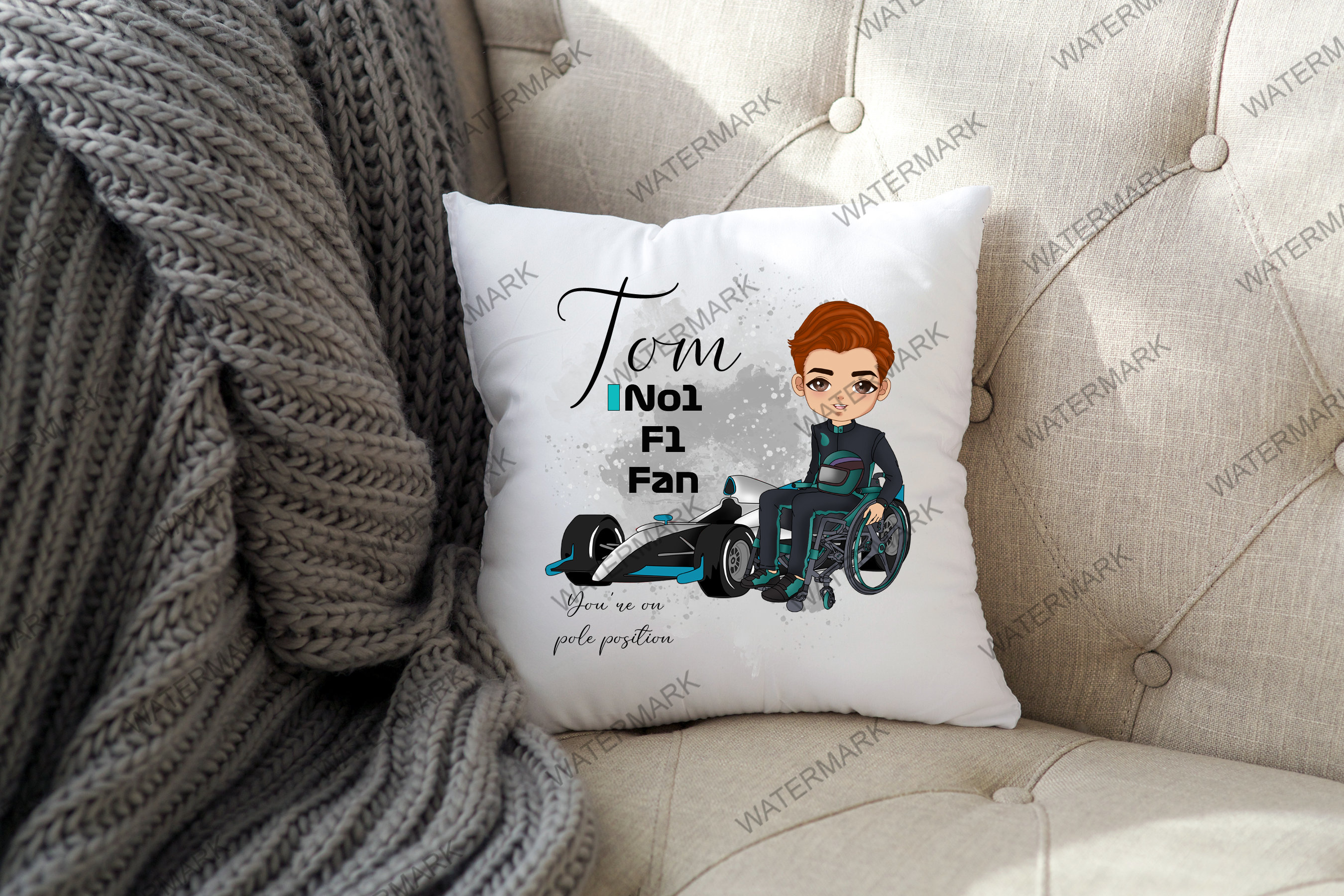 F1 Racing Mercedes F1 Top Fan Wheelchair Personalised Cushion Cover ...