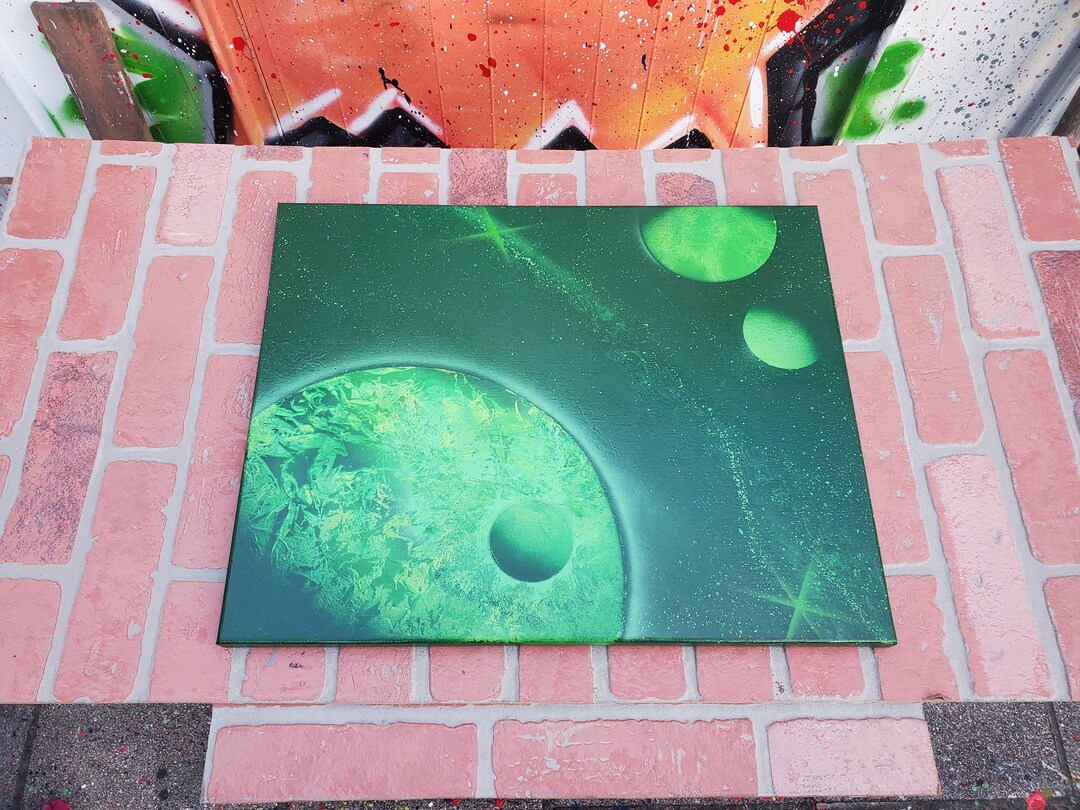Monochromatic Green Universe Spray Paint on 16in X 20in Canvas - Etsy
