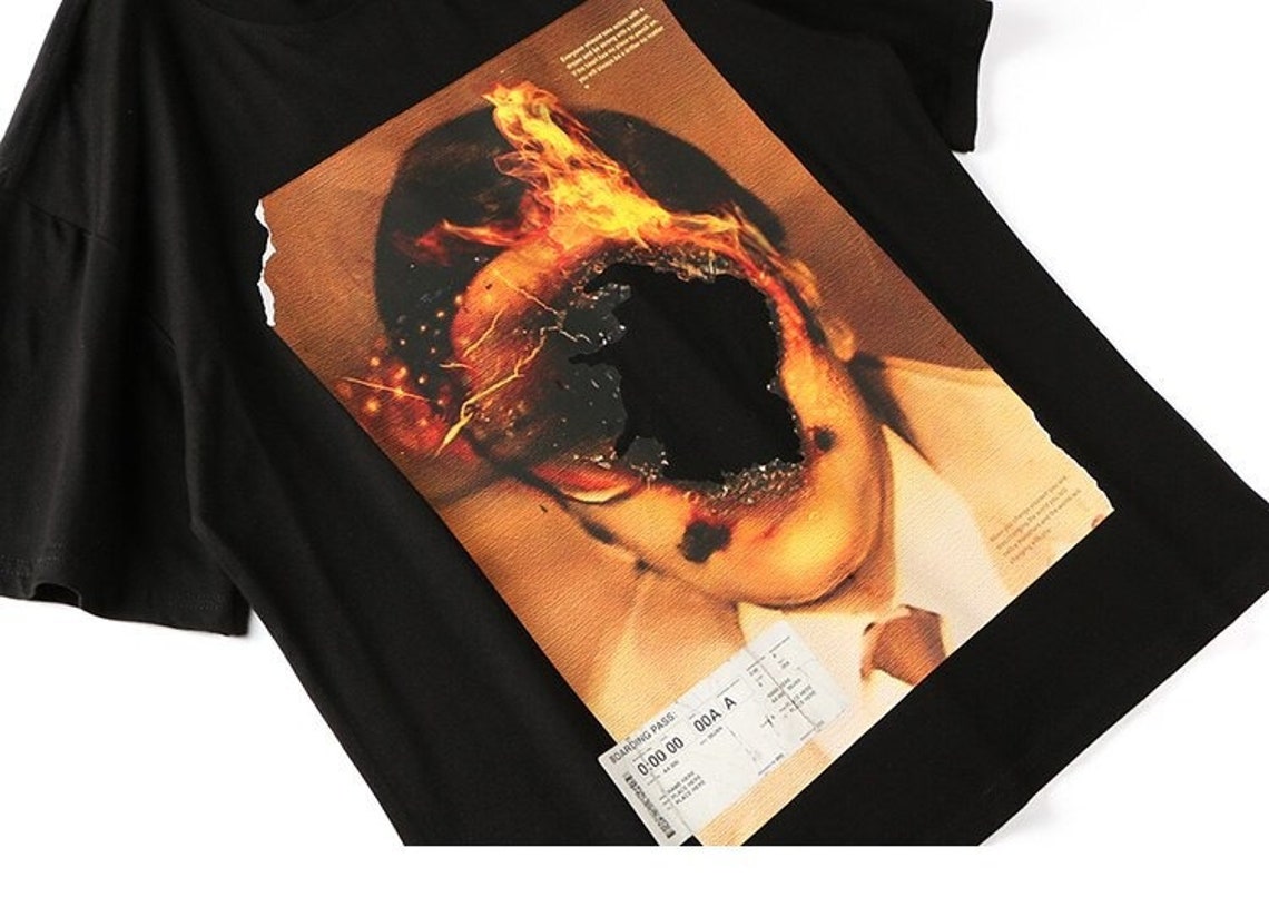Streetwear Fire Flame Burning Letter Print T-Shirt For | Etsy