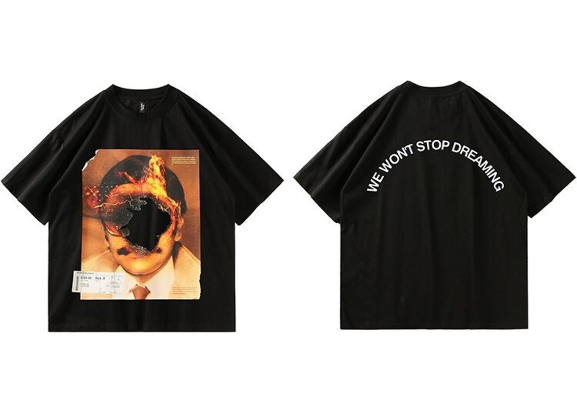 Streetwear Fire Flame Burning Letter Print T-Shirt For | Etsy