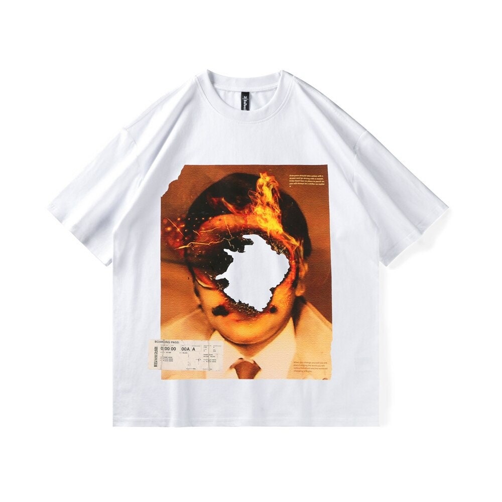 Streetwear Fire Flame Burning Letter Print T-Shirt For | Etsy