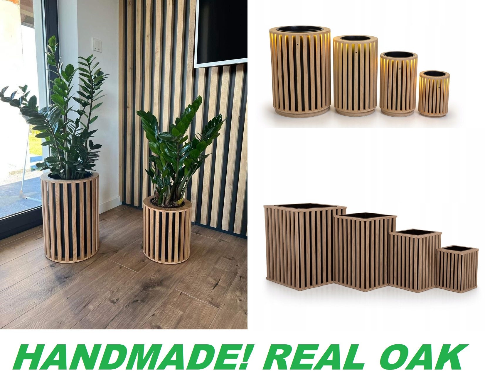 Handmade Real Wood Wooden Pot Planter Wall Panels Slats Real Oak Side ...