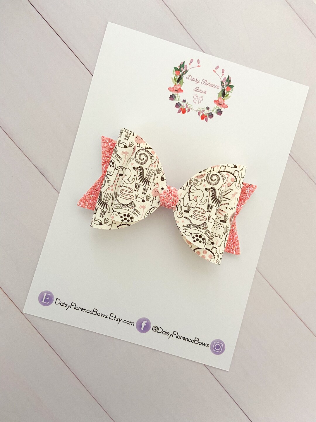 Pink Animal Zoo Safari Zebra Lion Elephant Glitter Hair Bow, Baby Girl ...