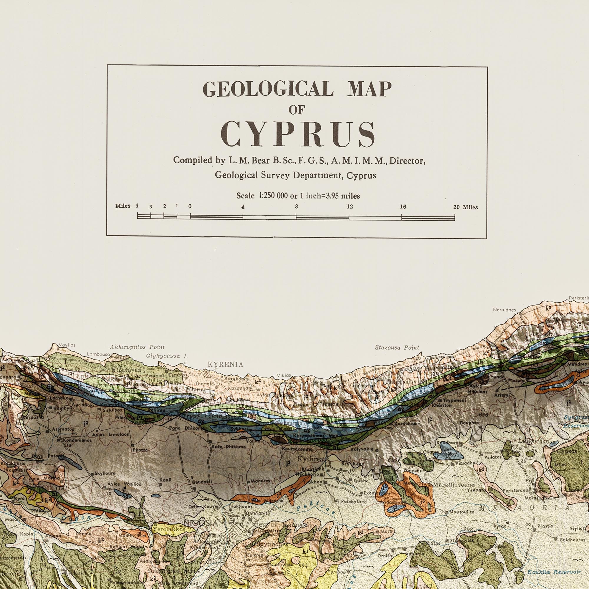 Geologic Map of Cyprus 1969, Vintage Cyprus Reprint Historical Map With Relief Effect, Cyprus ...