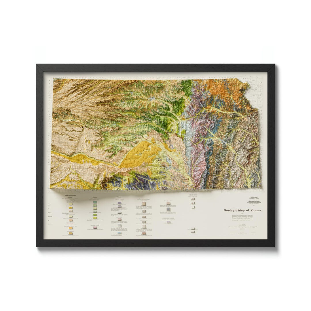 Kansas Geologic Map Wall Art 1964 - Wall Art Home Decor - Unique ...