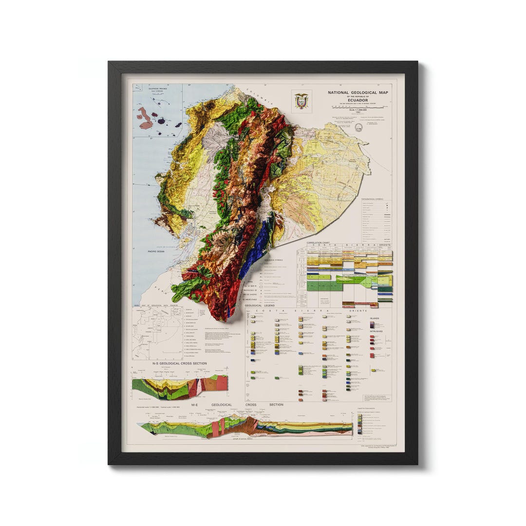 Ecuador Map Print, 1982 Vintage Style Geological Art - Etsy