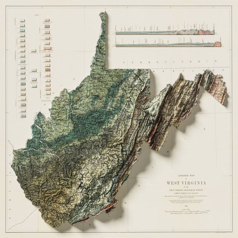 Vintage West Virginia Geologic Map 1932, West Virginia Vintage Reprint ...