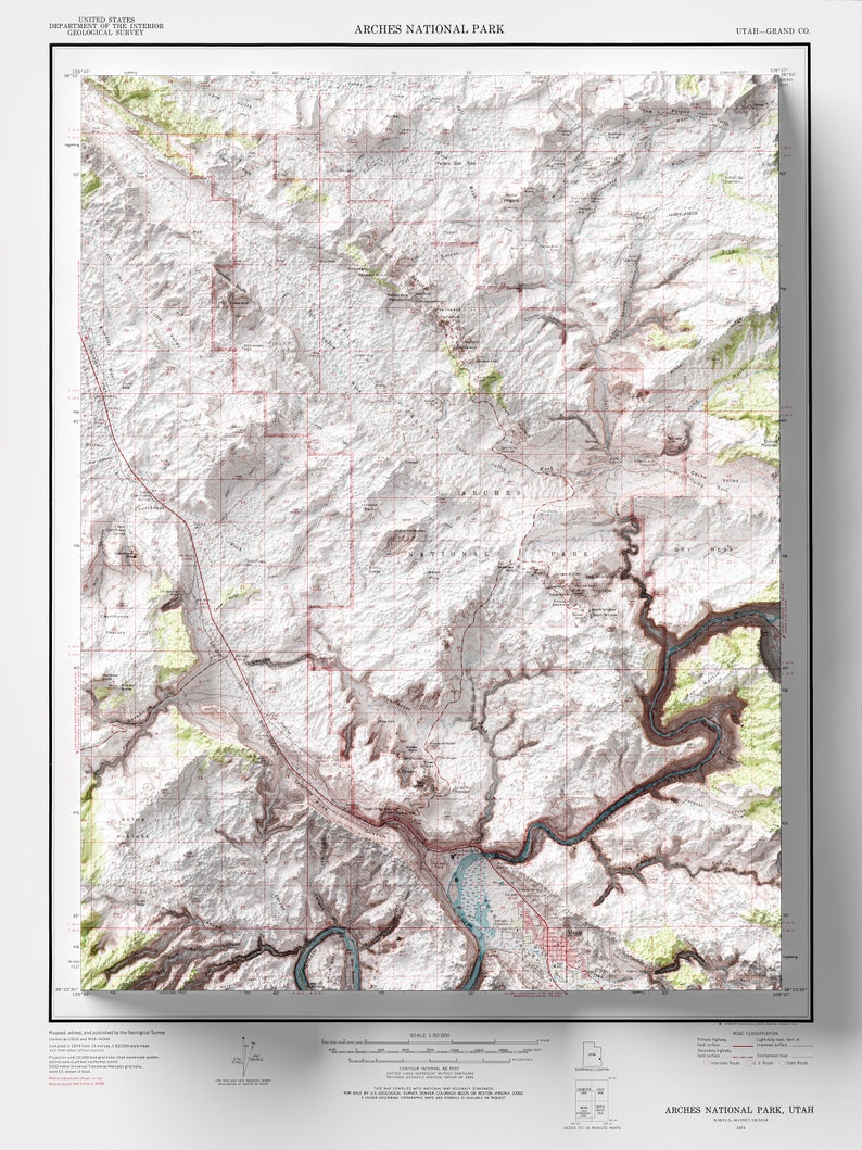 Arches Map Arches National Park Topographic Map Utah, Vintage Reprint ...