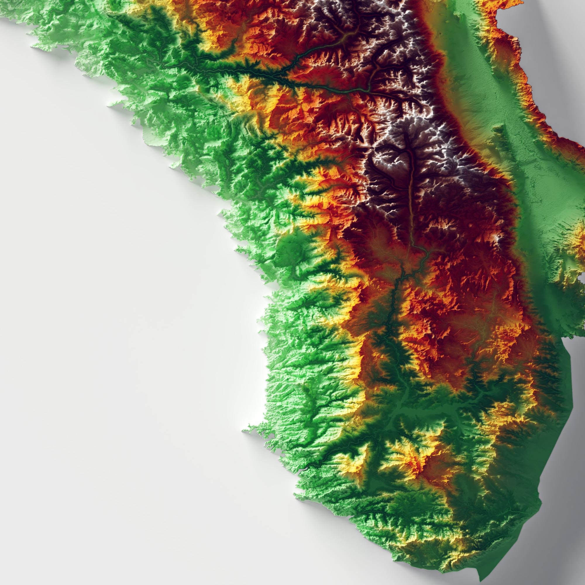 Sierra Nevada Mountains Elevation Map With Relief Effect on Matte Art Paper Minimalist Style - Etsy