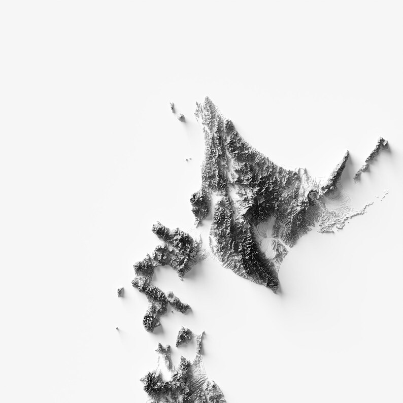 Japan Map With Relief Effect, Japan Elevation Map, Modern Art ...