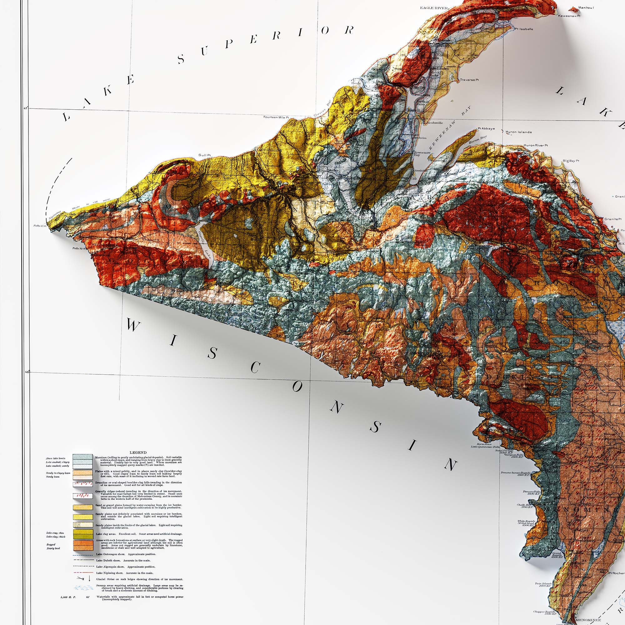 Upper Peninsula Michigan Geological Map Print - Vintage Style Wall Art ...