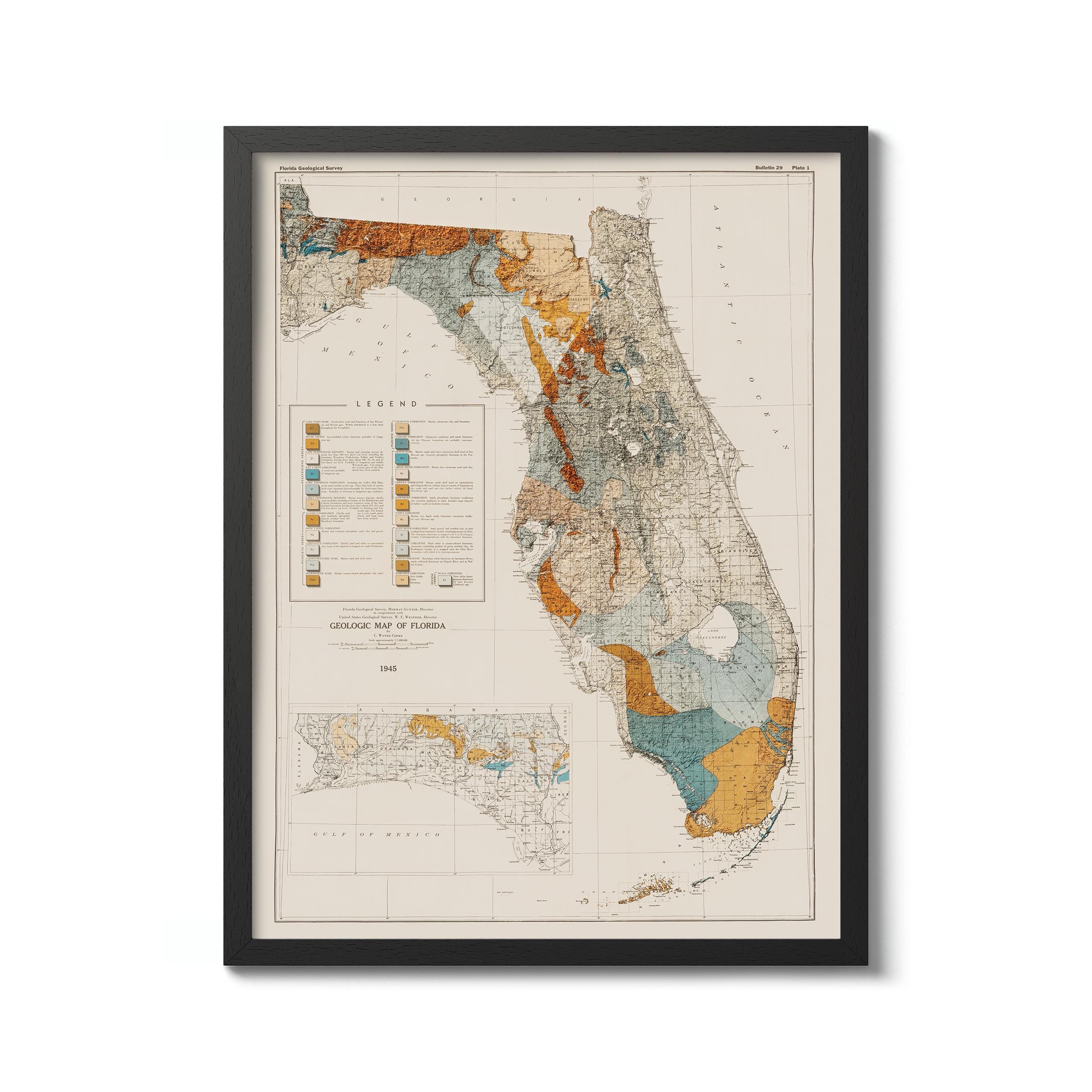 Vinage Florida Shaded Relief Map 1945 - Housewarming Wall Decor Gift - Etsy