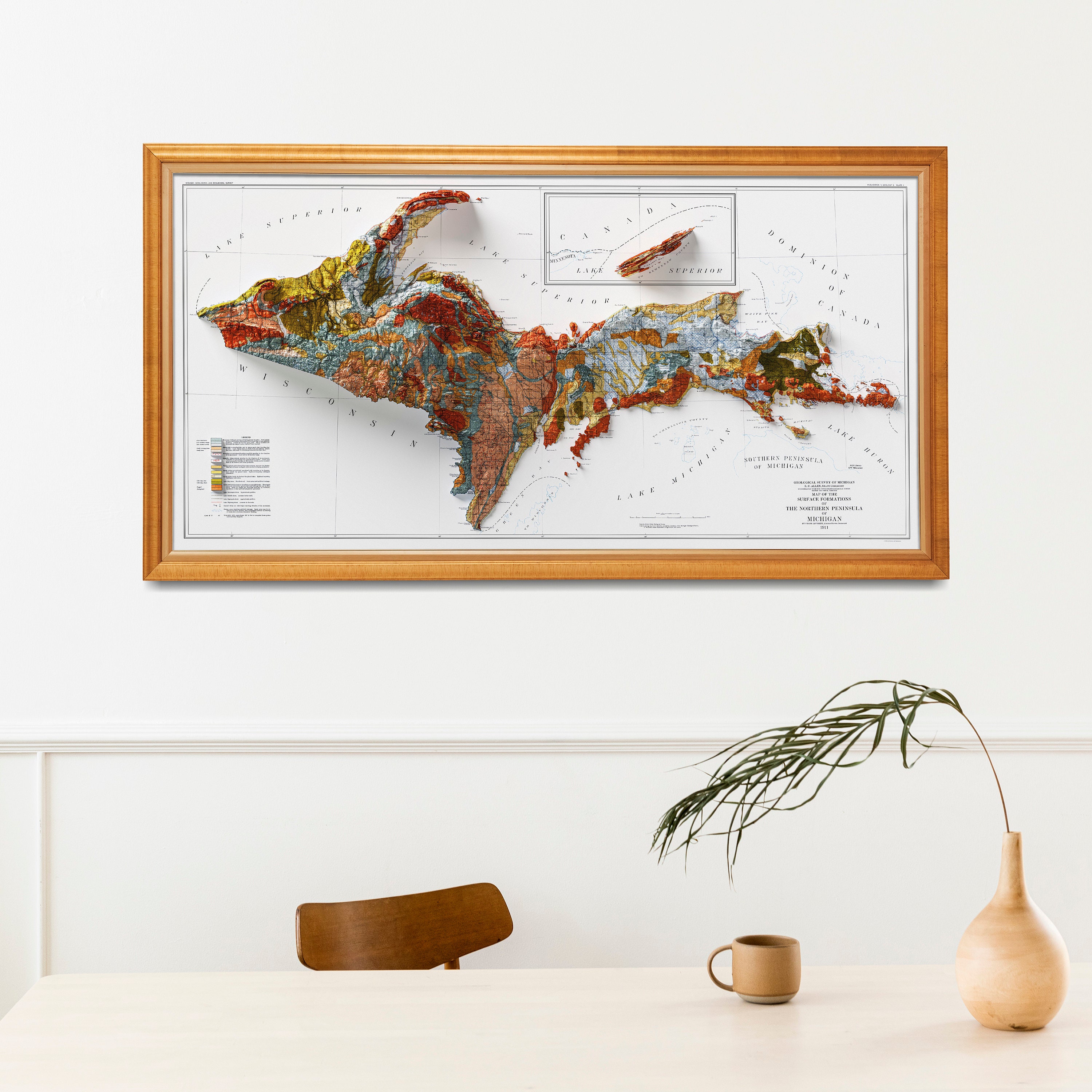 Upper Peninsula Michigan Geological Map Print - Vintage Style Wall Art ...