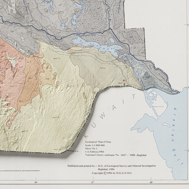 Iraq Geological Map Art Print, Vintage Shaded Relief Art - Etsy