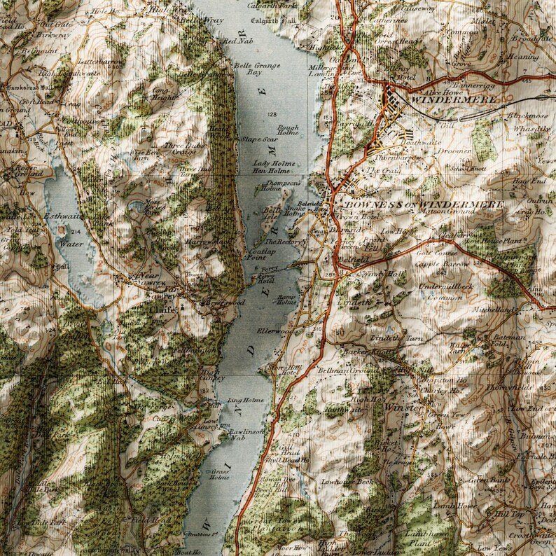 Windermere-ulverston Lake District Topographic Map 1925 Vintage Reprint ...