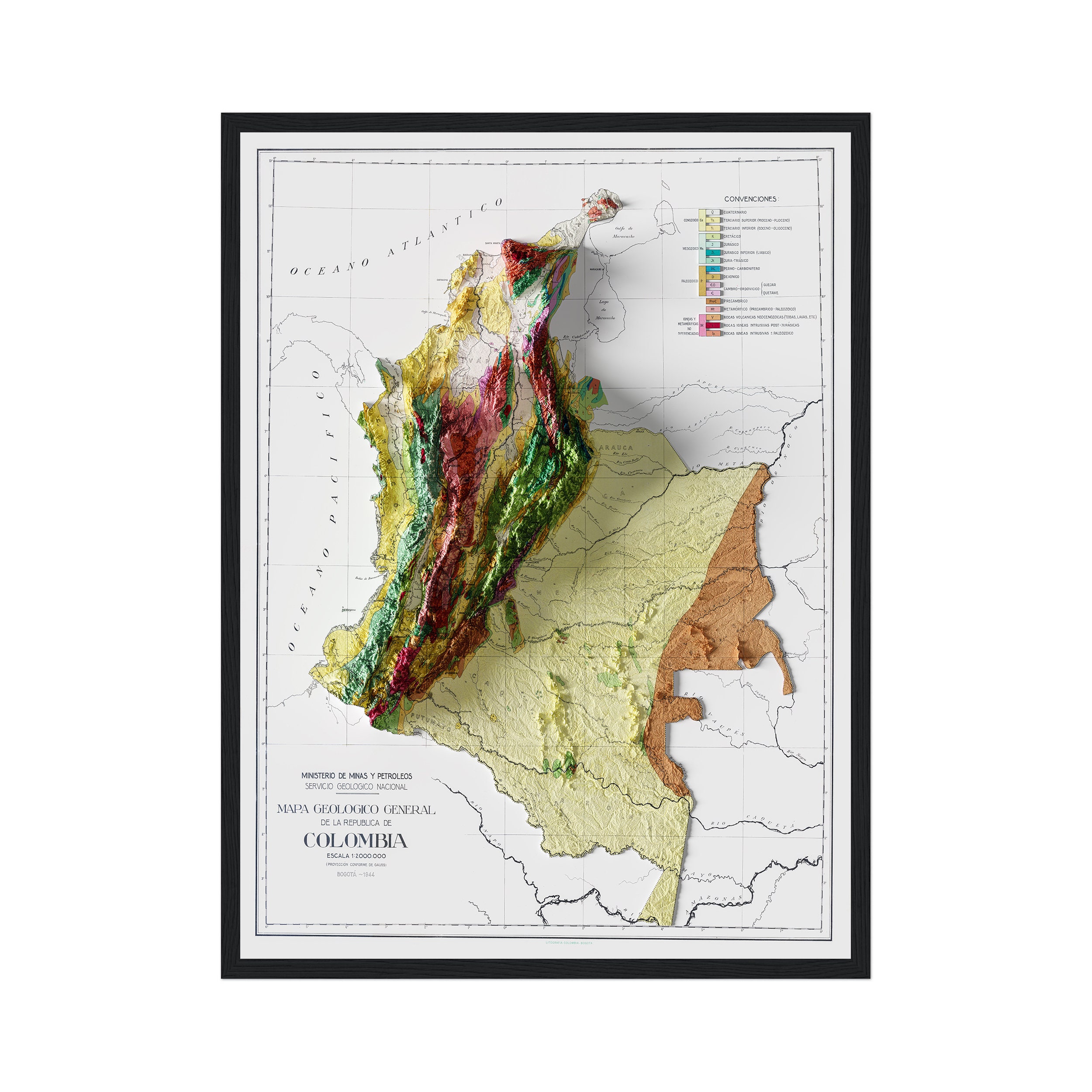 Colombia Map Print, Vintage Reprint Historical Map of Colombia With ...
