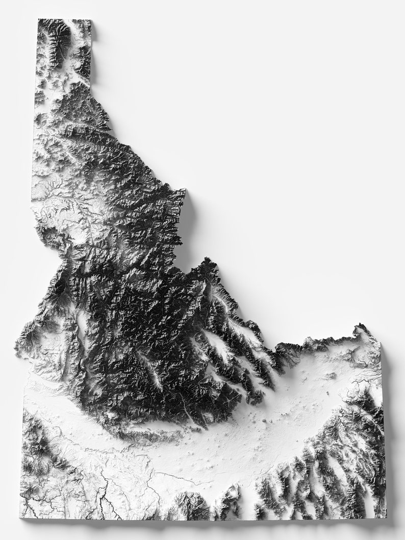 Idaho Map With Relief Effect, Idaho Elevation Map, Modern Art ...