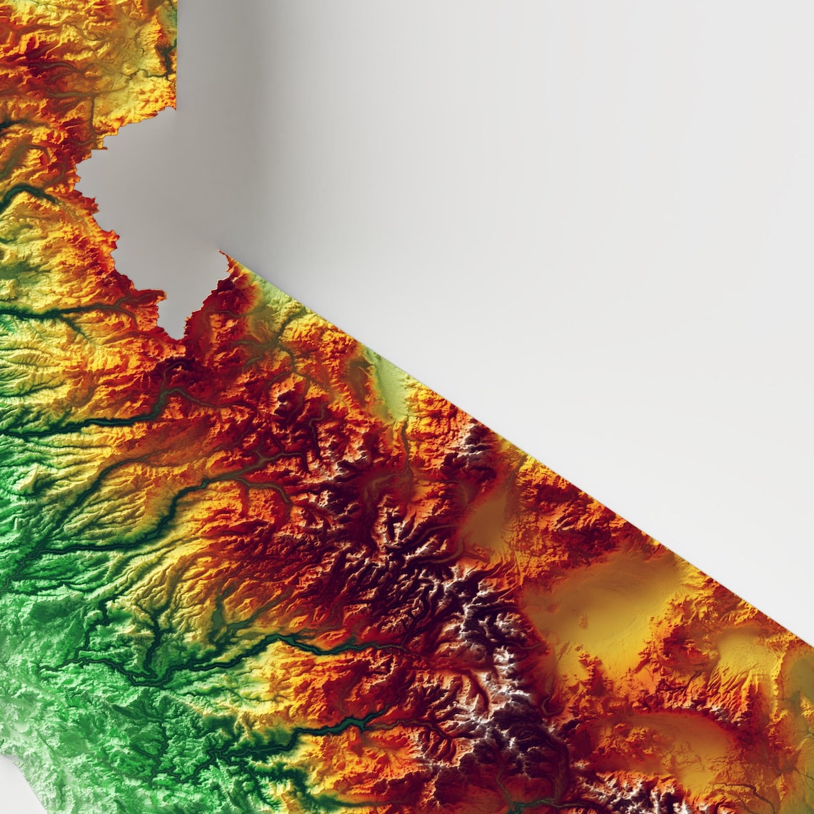 Sierra Nevada Mountains Elevation Map With Relief Effect on Matte Art ...