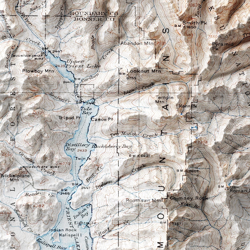 Topographic Map of Priest Lake 1911 Idaho Vintage Reprint - Etsy