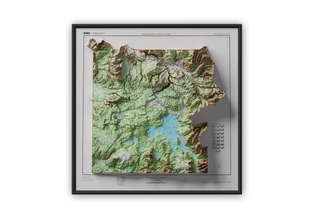 Yellowstone National Park Topographic Map, Vintage Style Wall Art - Etsy