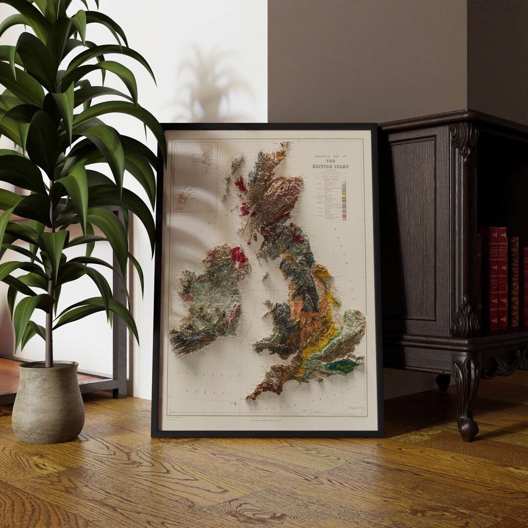 UK Geological Map Print – Great Britain Vintage Map With 3D Appearance ...