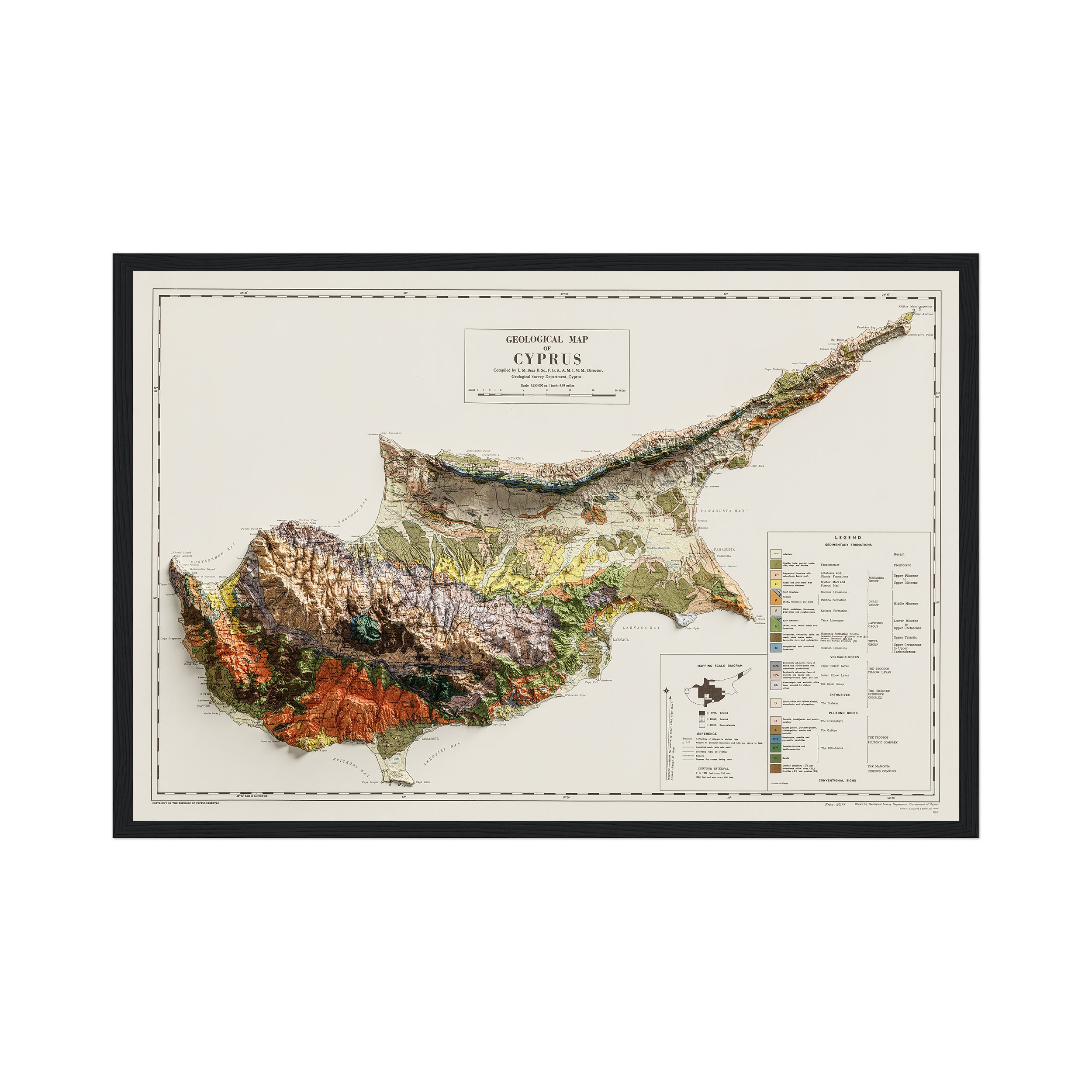 Geologic Map of Cyprus 1969, Vintage Cyprus Reprint Historical Map With ...