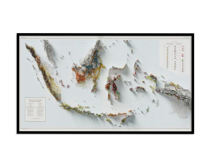 Indonesia Map, Indonesia 2D Relief Map, Indonesia Vintage Map ...