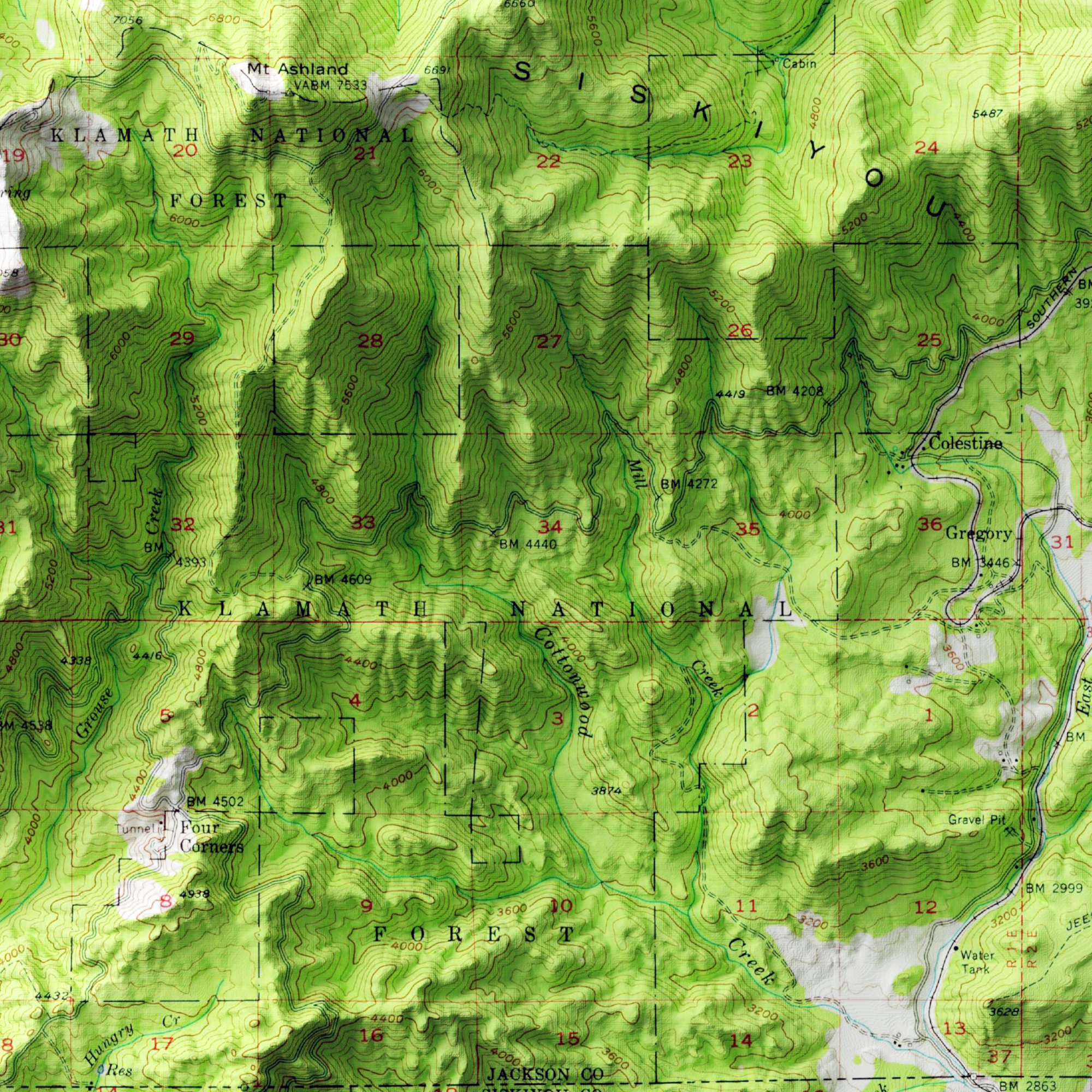 Topographic Map of Ashland 1954, Oregon Vintage Reprint Historical Map ...