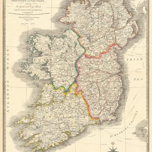 Vintage Map of Ireland 1847, Historic Old Map Antique Style, Wall Art ...
