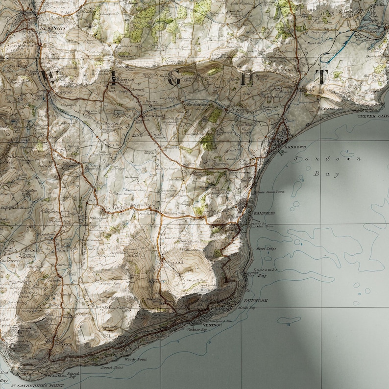 Isle of Wight Map, Vintage Isle of Wight Print Map With Relief Effect ...