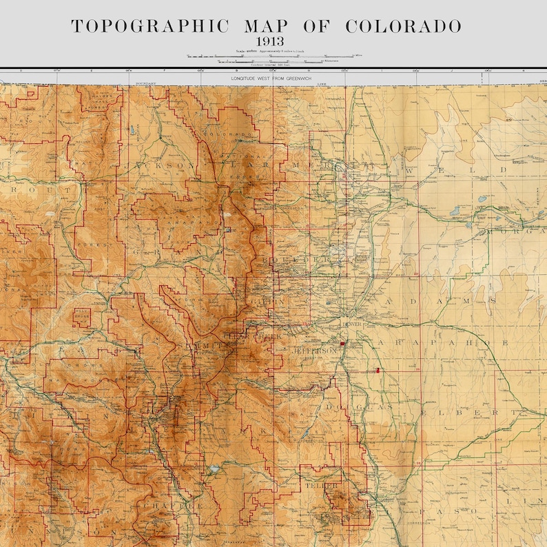 Old Colorado Topographic Map 1913, Vintage Map of Colorado, Topographic ...