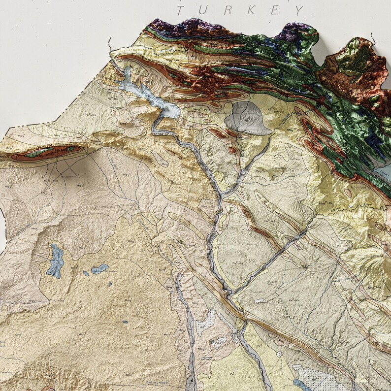 Iraq Geological Map Art Print, Vintage Shaded Relief Art - Etsy