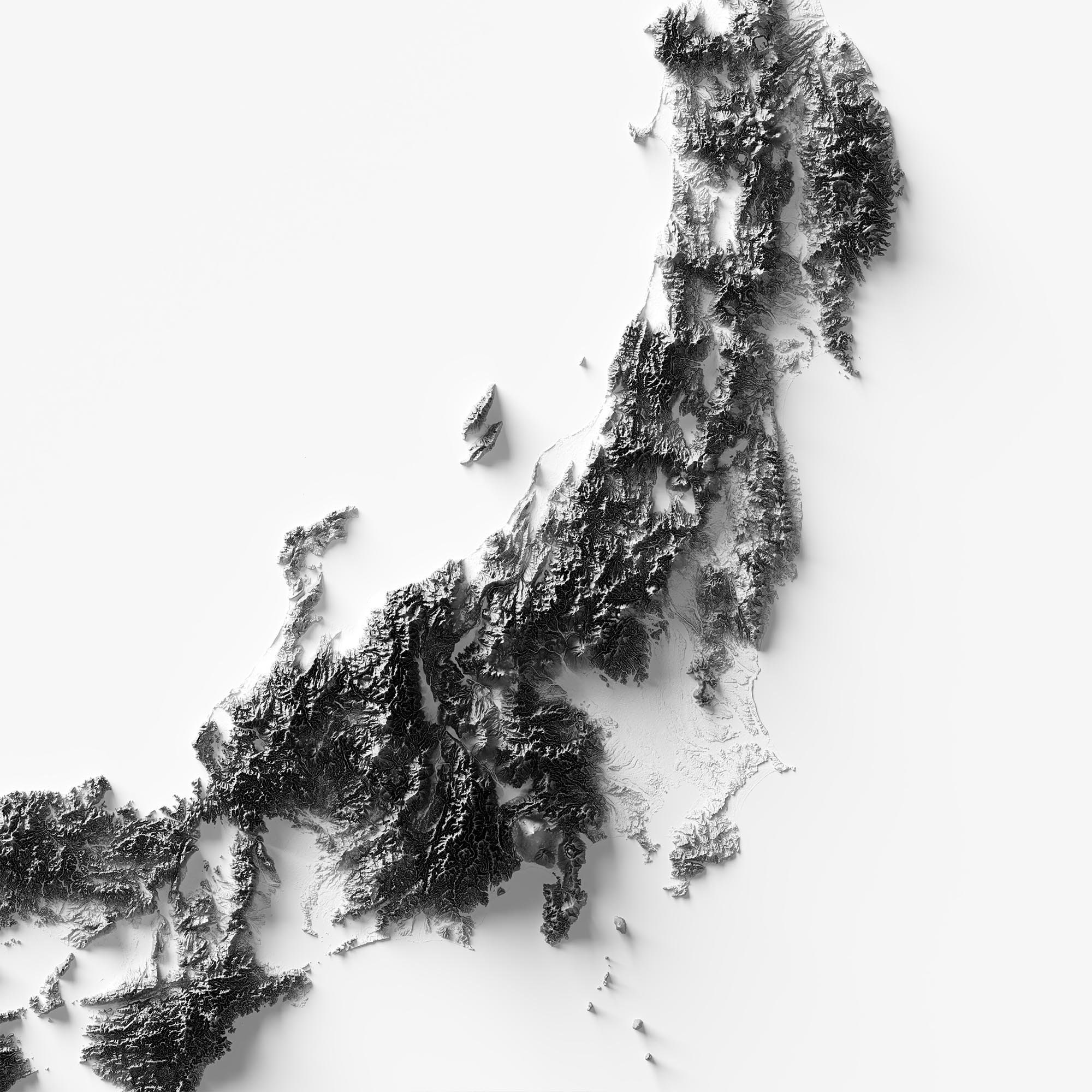 Japan Map With Relief Effect, Japan Elevation Map, Modern Art ...